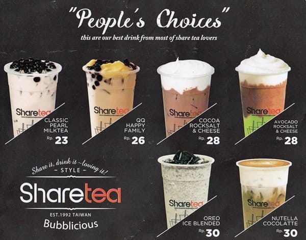 Menu at Sharetea, Bekasi Regency, GF Festival district
