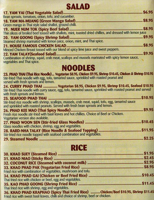 Menu at Red Chilli Thai restaurant, Toronto