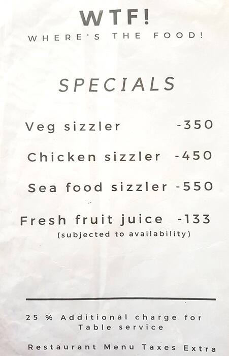 Menu at WTF Resto, Pool And Bar, Anjuna