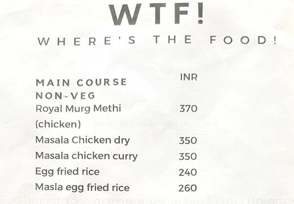 Menu at WTF Resto, Pool And Bar, Anjuna