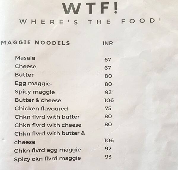 Menu at WTF Resto, Pool And Bar, Anjuna