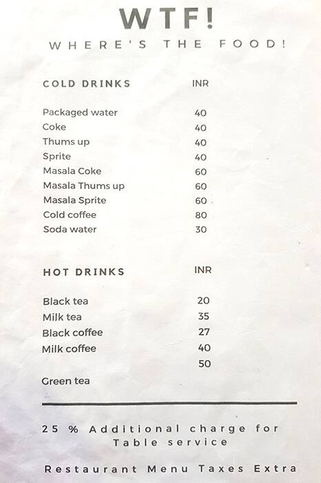 Menu at WTF Resto, Pool And Bar, Anjuna