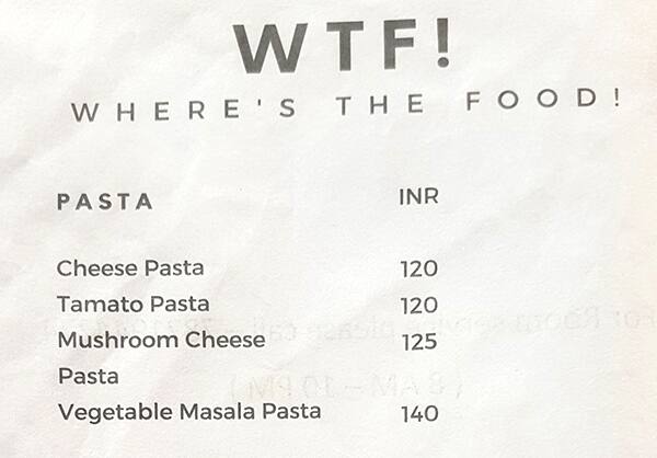 Menu at WTF Resto, Pool And Bar, Anjuna