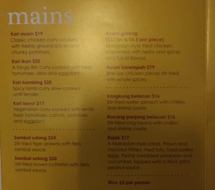 Menu at Mamak Haymarket restaurant, Haymarket, 15 Goulburn St