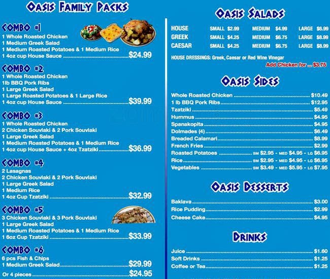 Menu at Greek Oasis restaurant, Belleville