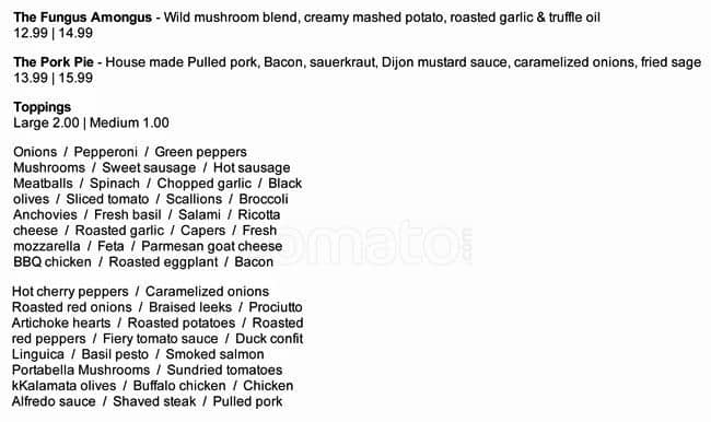 Menu at Penguin Pizza pub & bar, Boston