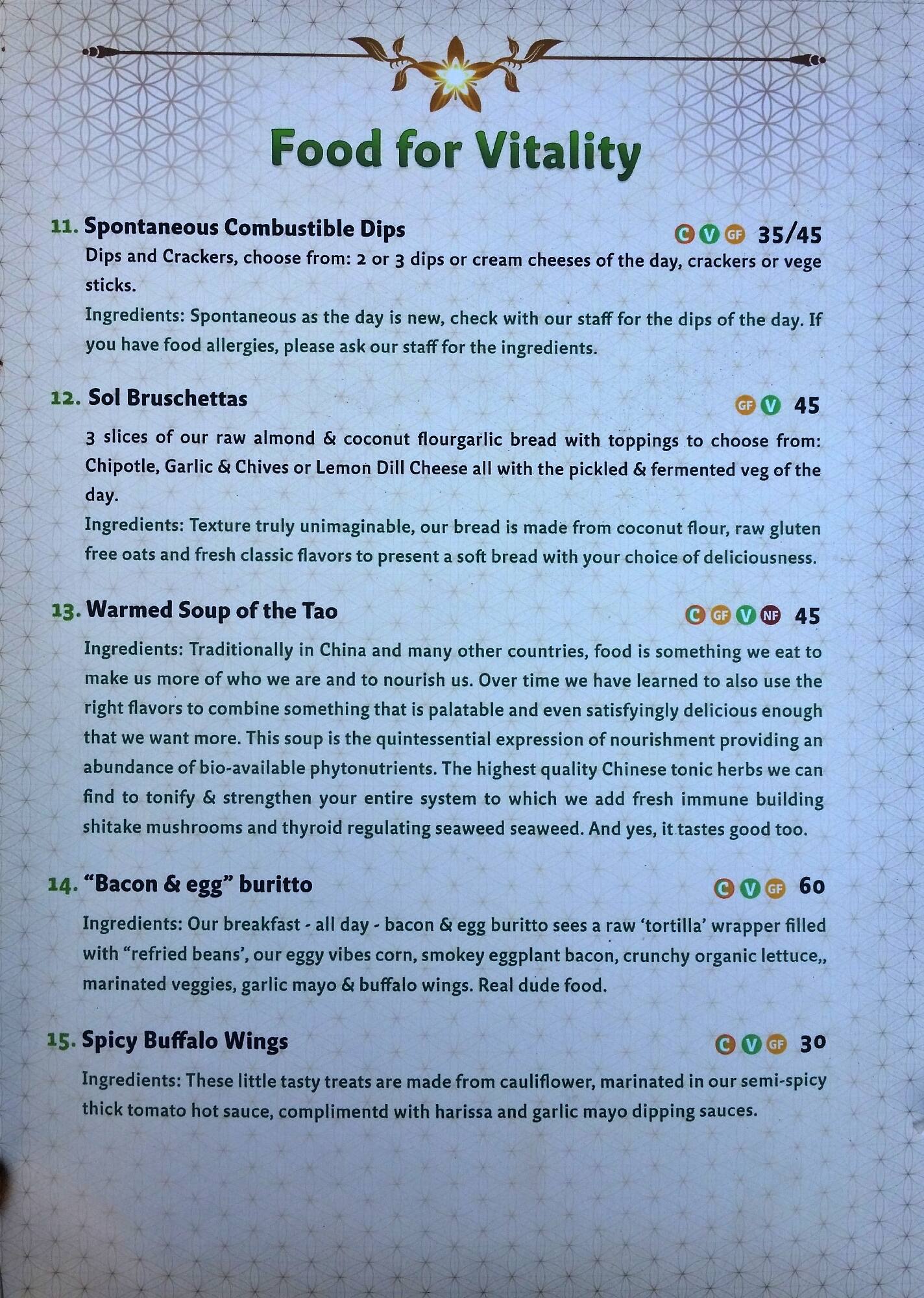 Menu at Raw Food Cafe& Tonic Bar, Gianyar