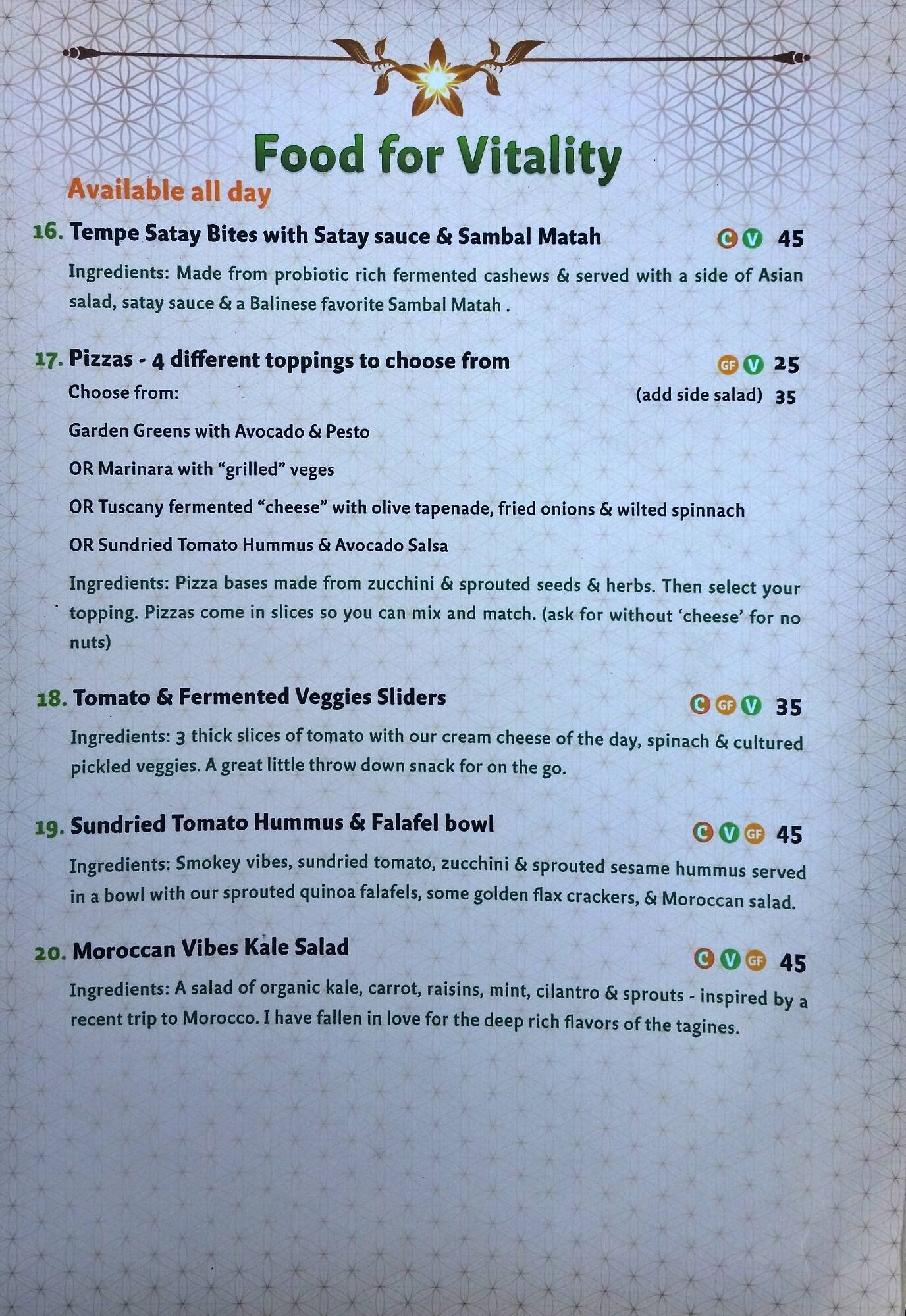 Menu at Raw Food Cafe& Tonic Bar, Gianyar