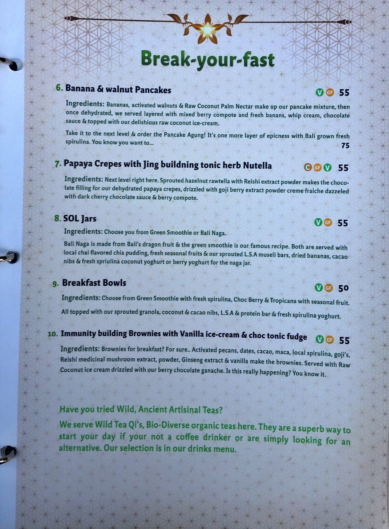 Menu at Raw Food Cafe& Tonic Bar, Gianyar