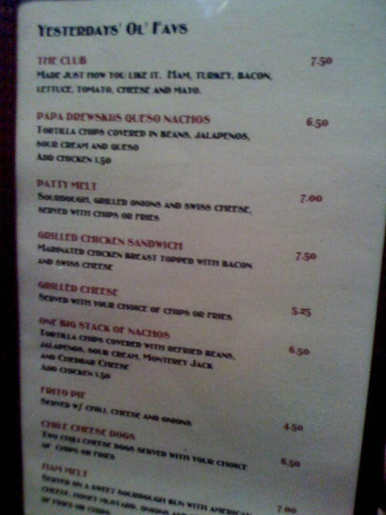 Menu at Yesterdays Bar & Grill, Bryan