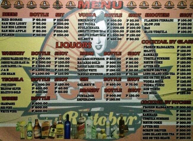 Carta de Ignite Restobar, Cebú