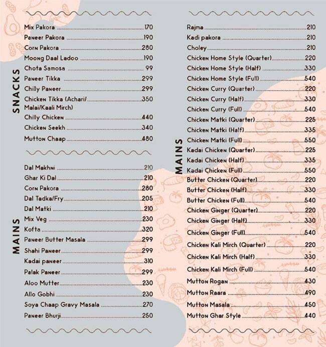 Menu of Homemade, Sector 29, Noida