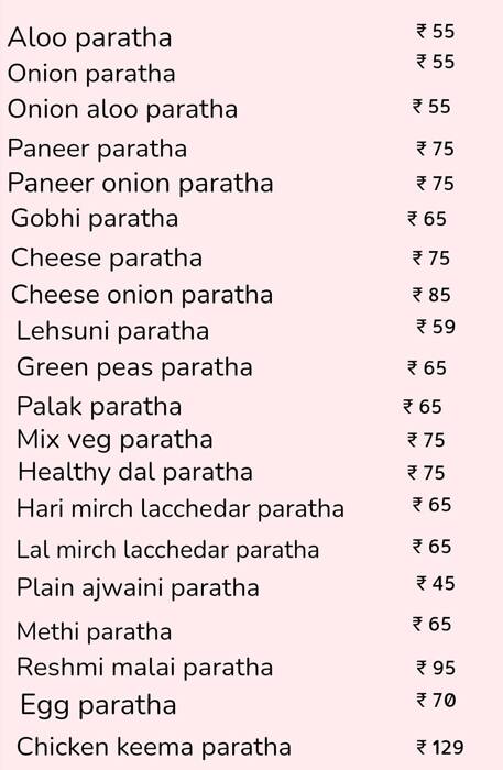 Menu of Paratha World, Sheikh Sarai, New Delhi