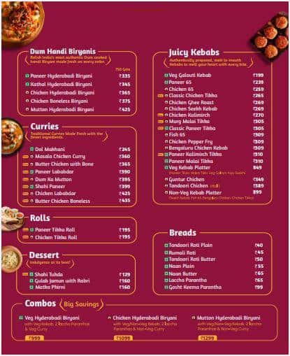 Menu at Biryani By Kilo- Kompally, Hyderabad, First Floor