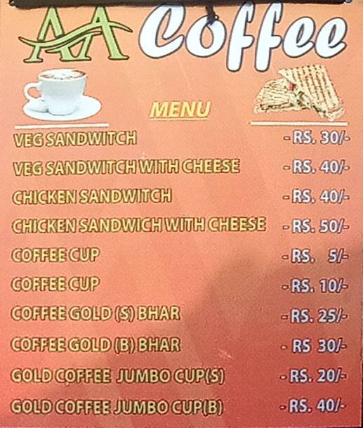 Menu of AA Coffee, Park Street Area, Kolkata