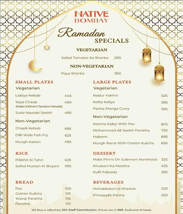 Menu of Native Bombay, Fort, Mumbai