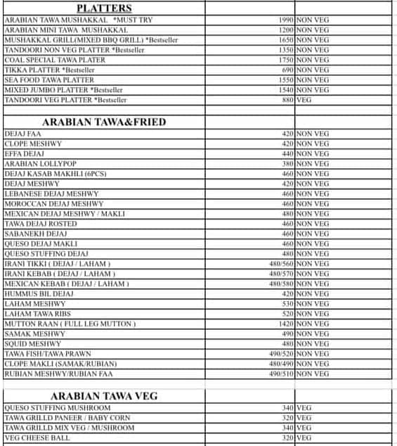 Menu at CoalSpark Restaurant, Hyderabad