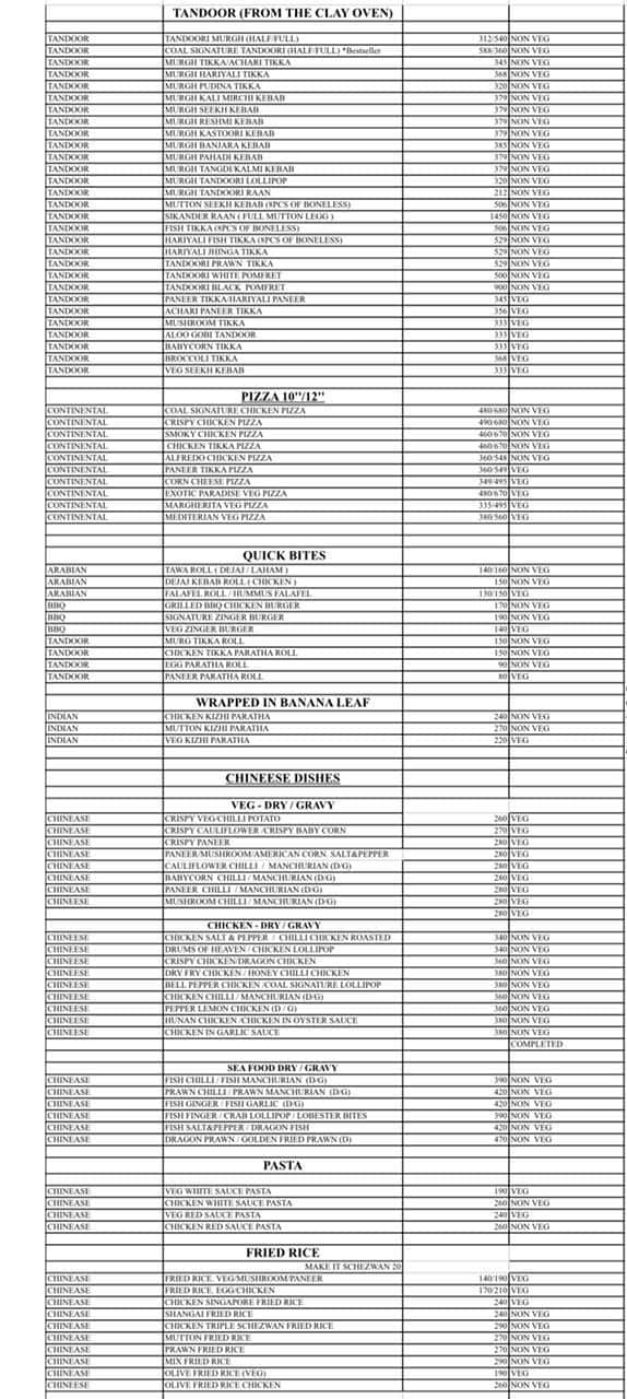 Menu at CoalSpark Restaurant, Hyderabad