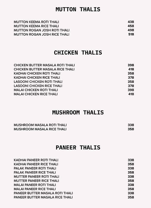 Menu of Thali 99, KR Puram, Bangalore