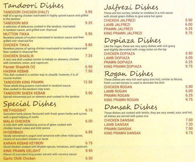 Menu at Taj Mahal restaurant, London, 11A Leigham Ct Rd