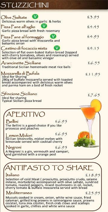 Menu at Sicily Restaurant, Epsom, 34 South St