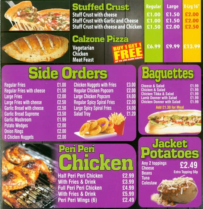 Menu at Pepitos, Birmingham