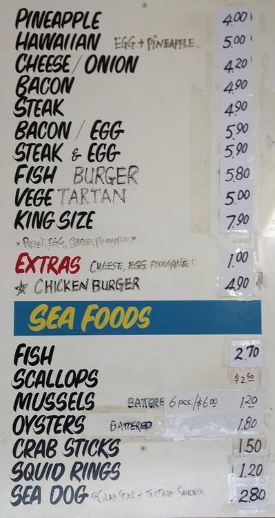 Menu at Rowandale Takeaways fast food, Auckland