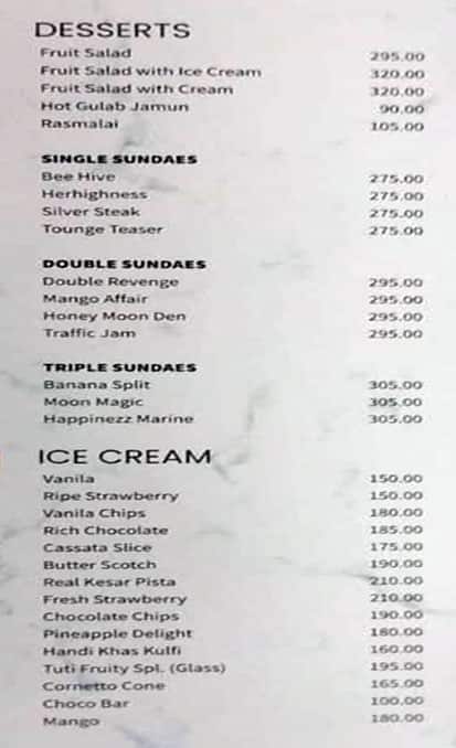 Menu of Royal Cafe, Hazratganj, Lucknow