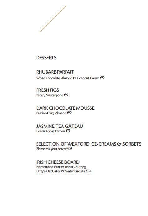 Menu at The Marker Hotel pub & bar, Dublin