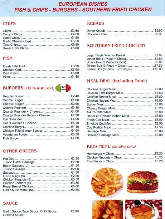 Menu at New Shanghai restaurant, Swords