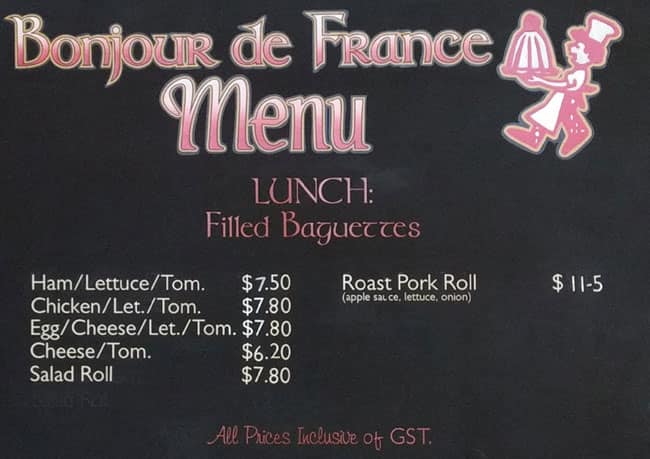 Menu at Bonjour De France restaurant, Blackburn, 126 South Parade