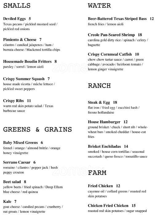 Menu at Harvest restaurant, McKinney