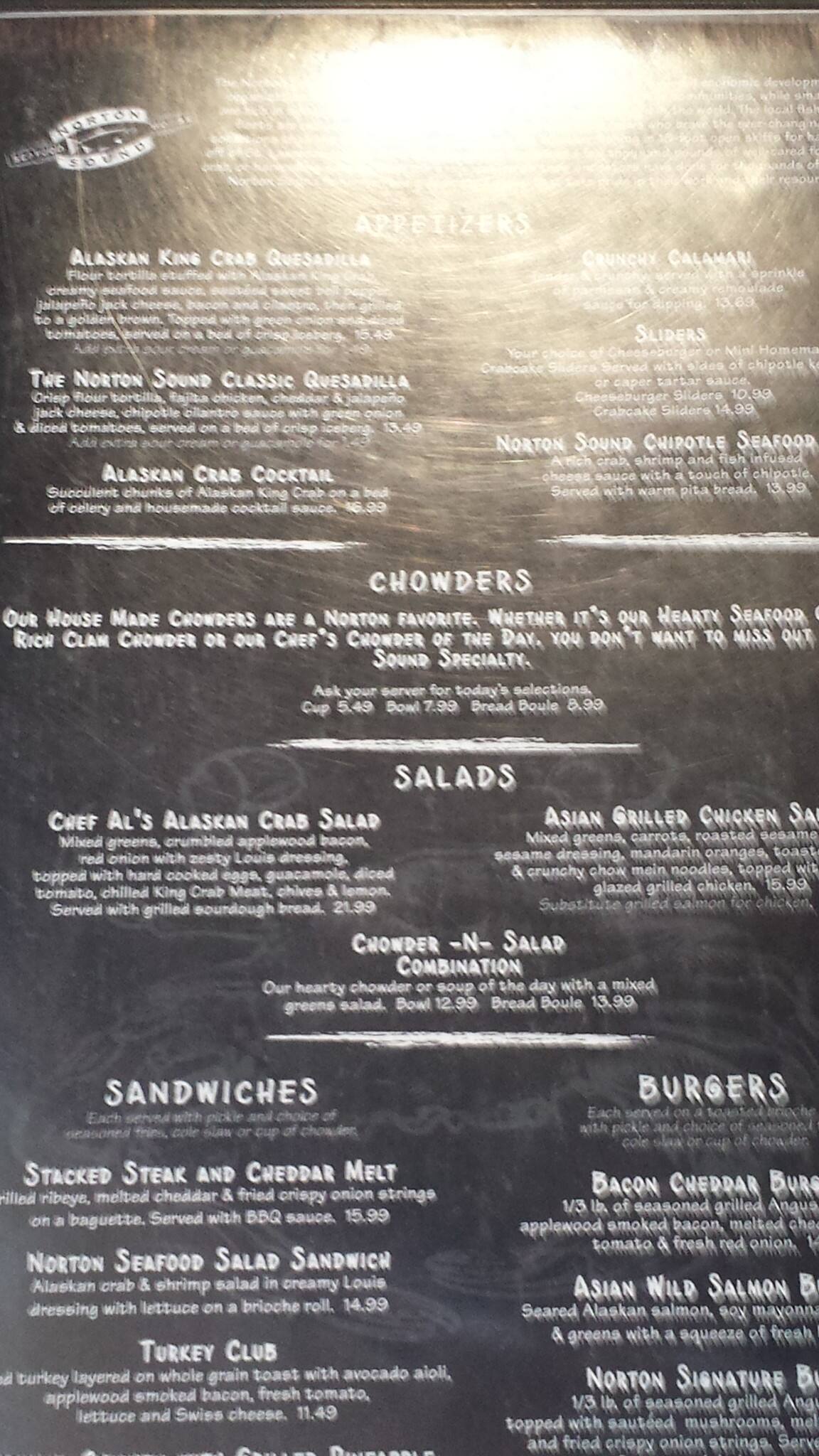 Menu at Norton Sound Seafood House restaurant, Anchorage, W ...