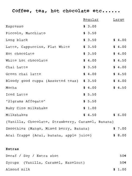 21 Grams Hd Menu, Menu for 21 Grams Hd, Brookvale, Sydney - Urbanspoon ...