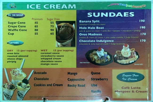 Carta del restaurante Crepes & Cream, Cebú, Ayala Center Cebu