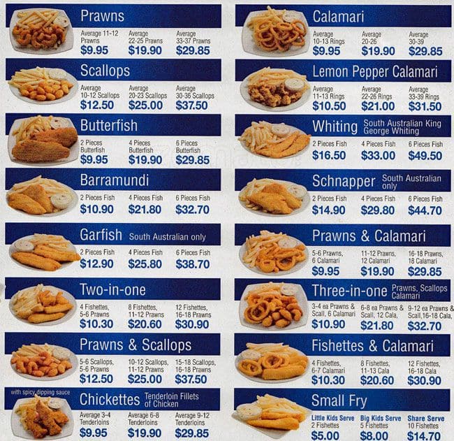 Menu at Barnacle Bill, Sefton Park