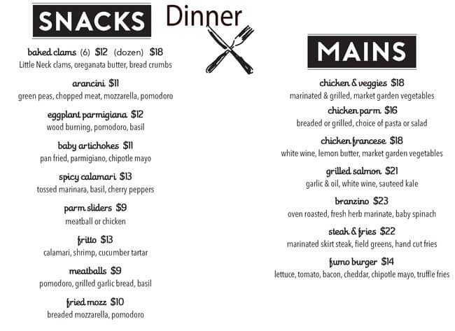 Menu at Fumo pub & bar, New York City, Amsterdam Ave