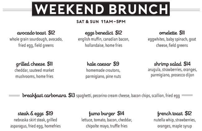 Menu at Fumo pub & bar, New York City, Amsterdam Ave