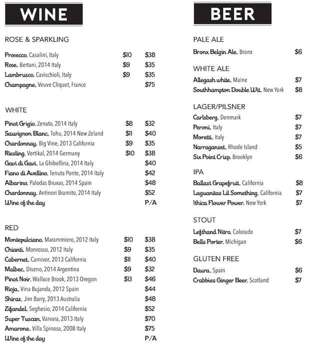 Menu at Fumo pub & bar, New York City, Amsterdam Ave