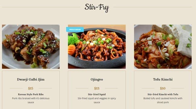 Menu at k restaurant, Peabody