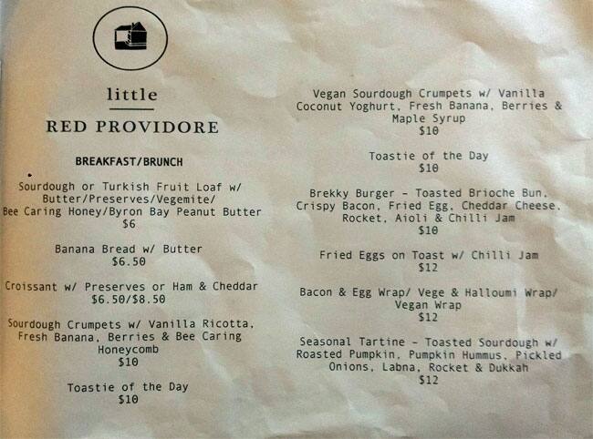 Menu at Little Red Bakery, Red Hill
