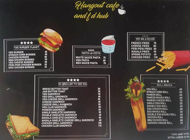 Menu at Hangout cafe, Nashik, Siddhi Pooja complex