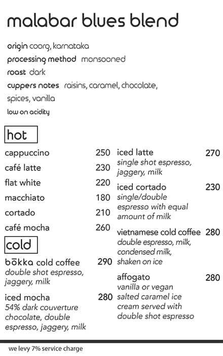 Menu of Bokka Coffee, Pali Hill, Bandra West, Mumbai