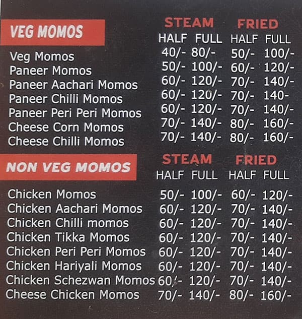 Menu of Mad For Momo's, Worli, Mumbai