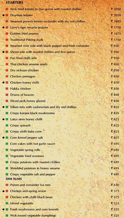 Larry's China - Taj Vivanta Menu - Zomato