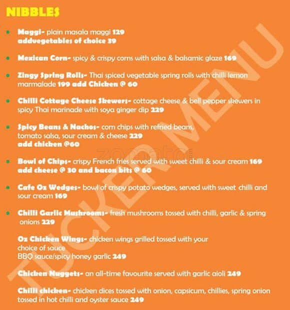 Menu at Cafe Oz, New Delhi, Khan Market