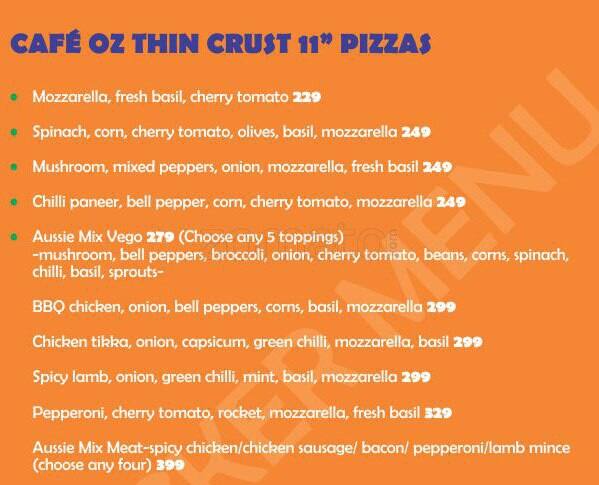 Menu at Cafe Oz, New Delhi, Khan Market