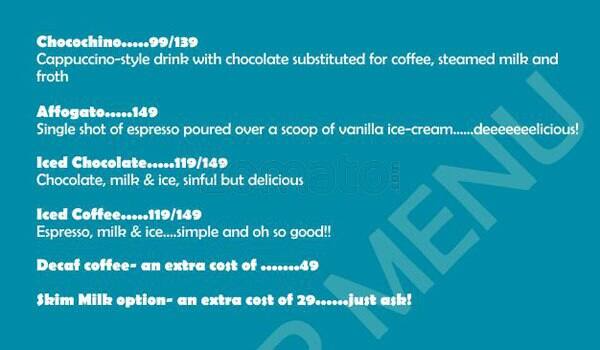 Menu at Cafe Oz, New Delhi, Khan Market