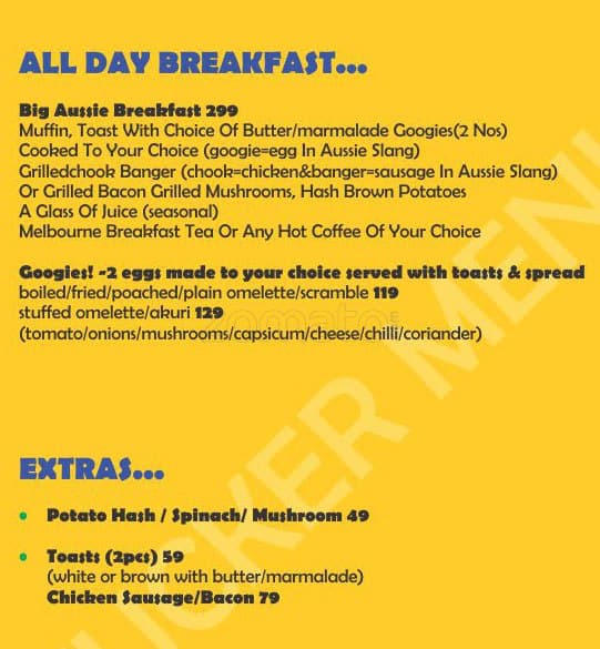 Menu at Cafe Oz, New Delhi, Khan Market