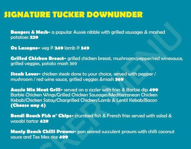 Menu at Cafe Oz, New Delhi, Khan Market